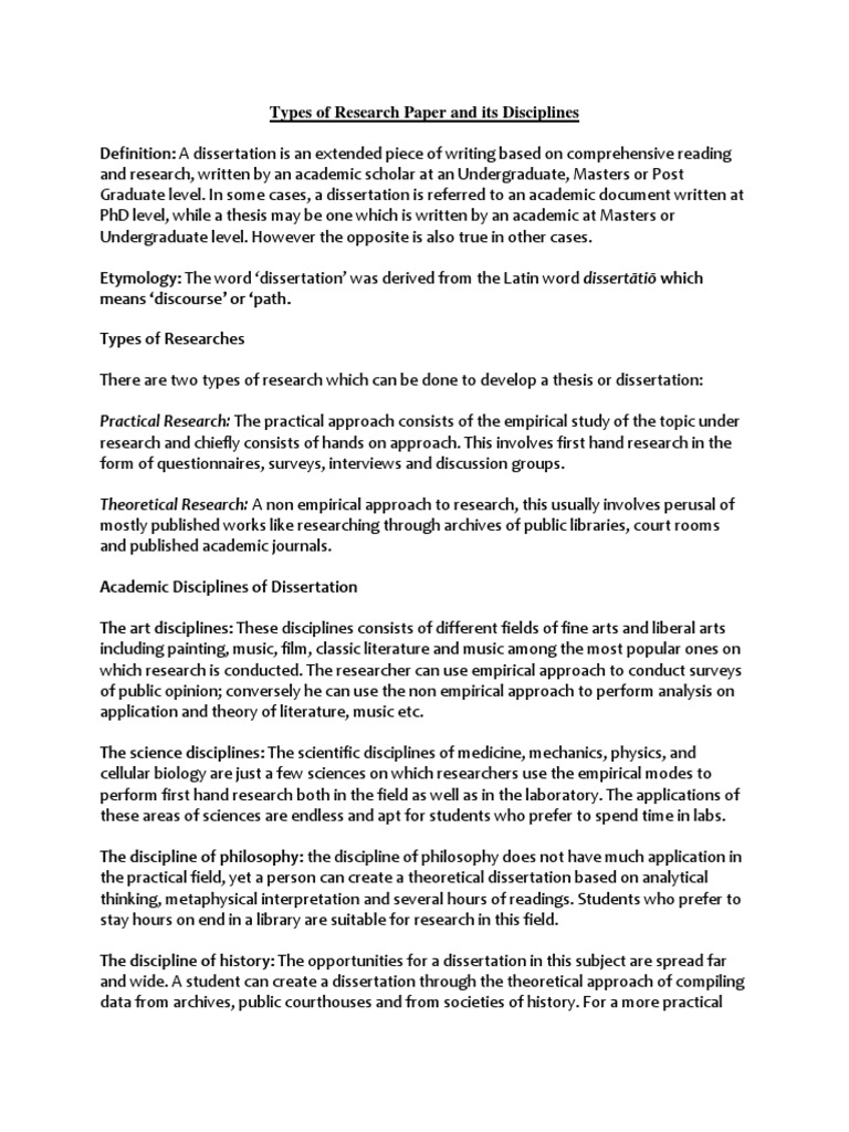 Types of Dissertations and Its Disciplines | PDF | Thesis | Discipline ...