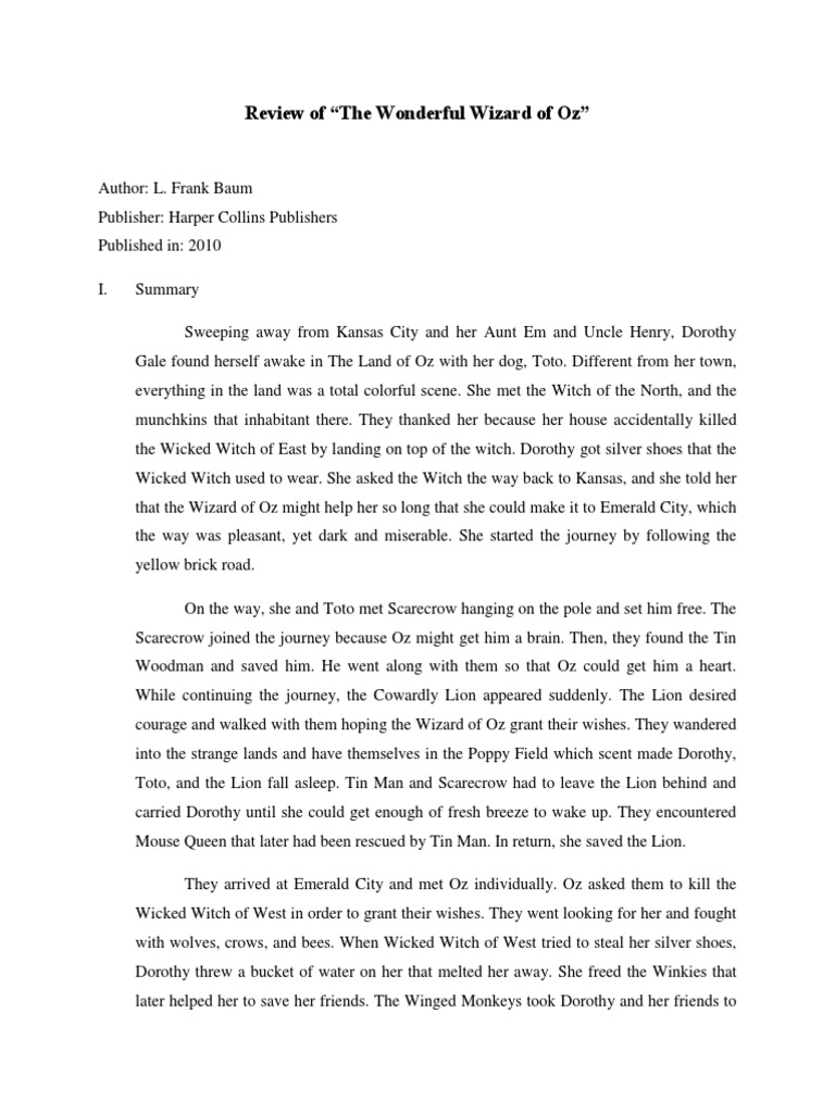 Review of The Wonderful Wizard of Oz | PDF | Dorothy Gale | The ...
