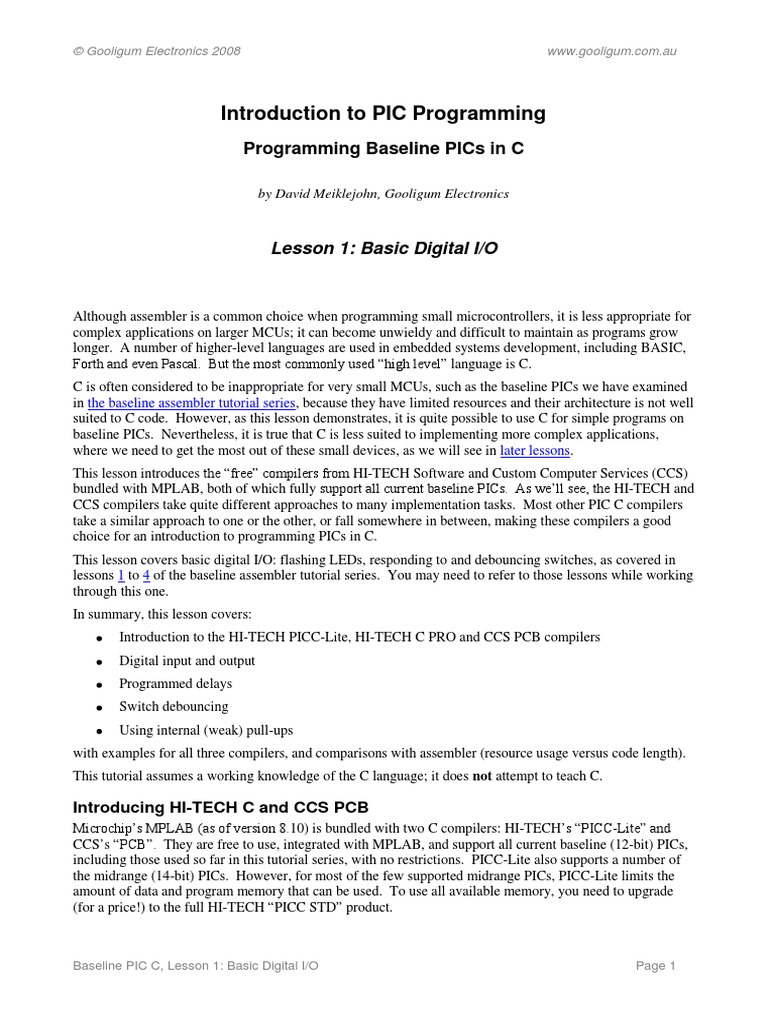 PIC Base C 1 | PDF | Pic Microcontroller | C (Programming Language)