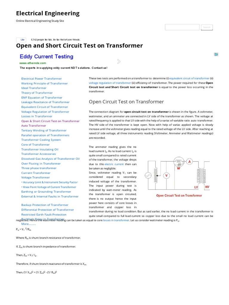 Transformer Testing: Open & Short Circuit | PDF | Transformer ...