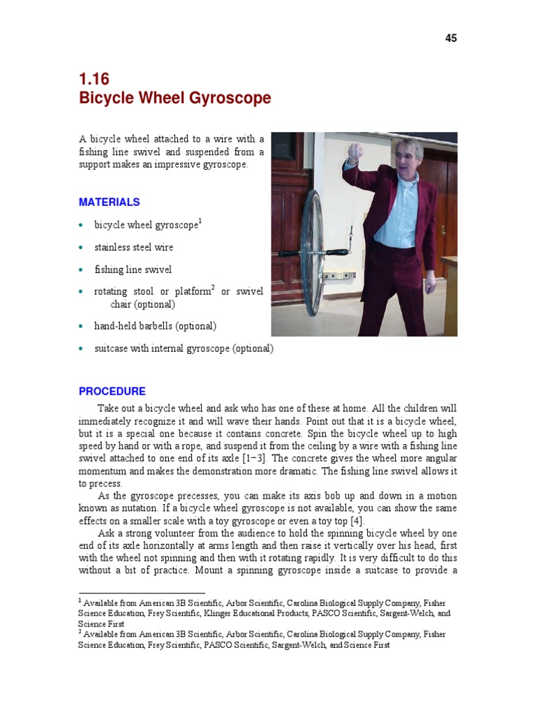 Bicycle Wheel Gyroscope Demonstration | PDF | Gyroscope | Rotation