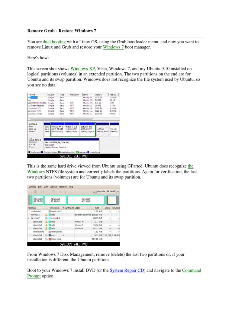 Restore Win7 Boot from Grub | PDF | Computers