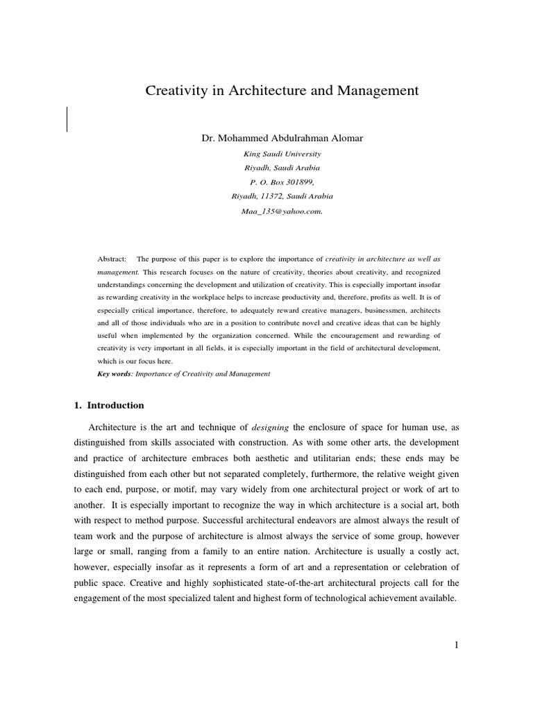 Creativity in Architecture | PDF | Creativity | Thought