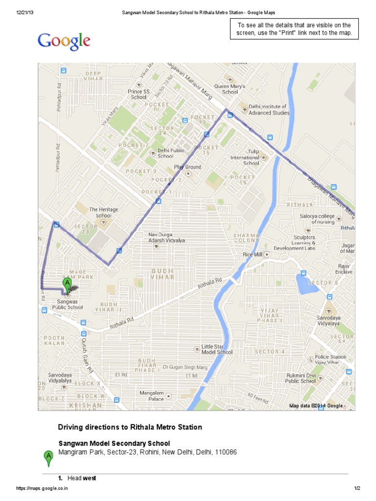 Directions from Sangwan School to Rithala Metro | PDF | Geographic Data ...