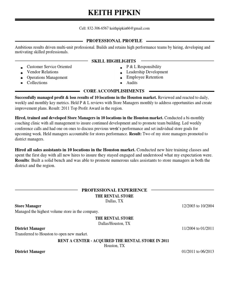 Multi-Unit District Manager in Houston TX Resume Keith Pipkin | PDF ...