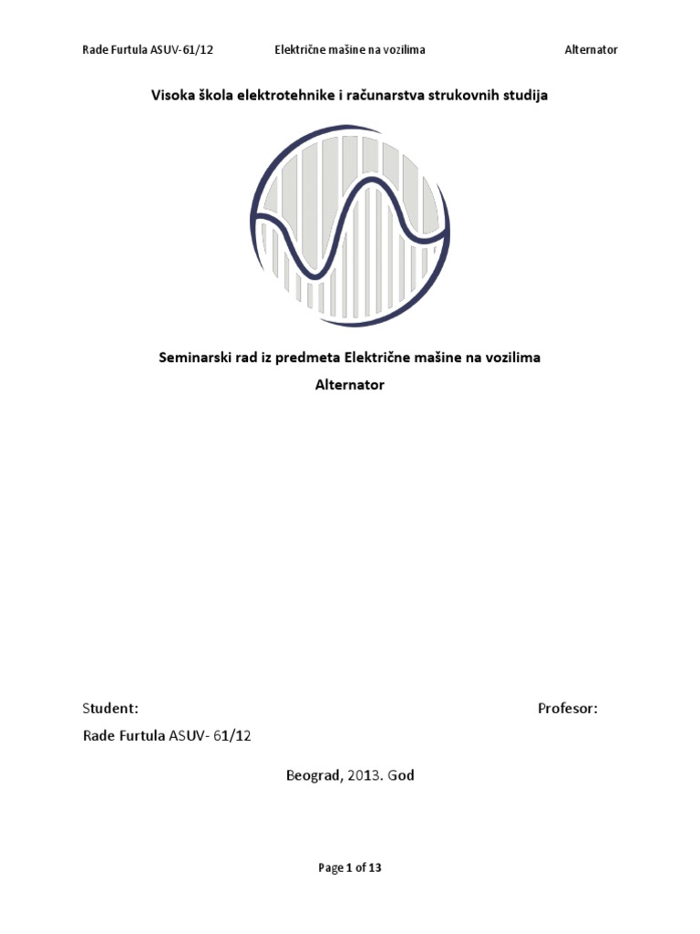 Rade Furtula Masina Na Vozilima Alternator | PDF