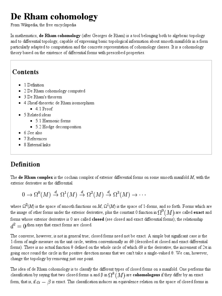 De Rham Cohomology - Wikipedia, The Free Encyclopedia | Differential ...