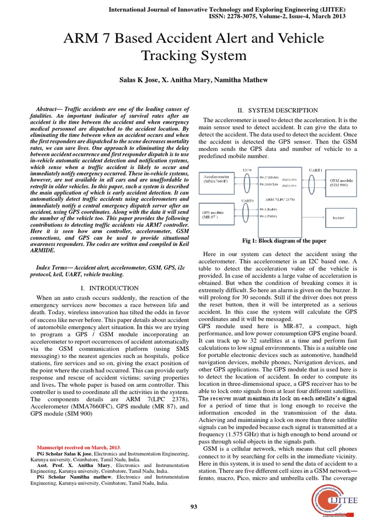 Accident Alert System | PDF | Microcontroller | Arm Architecture