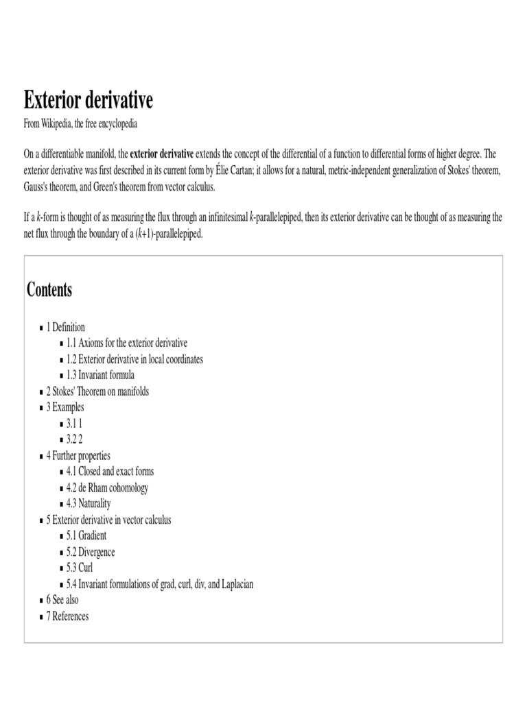 Exterior Derivative - Wikipedia, The Free Encyclopedia | PDF ...