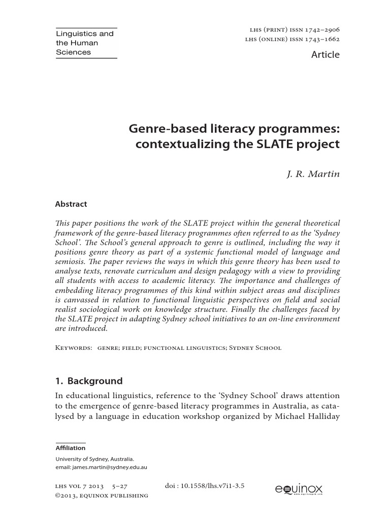 02 Genre Based Literacy Programmes JR Martin | PDF | Linguistics ...
