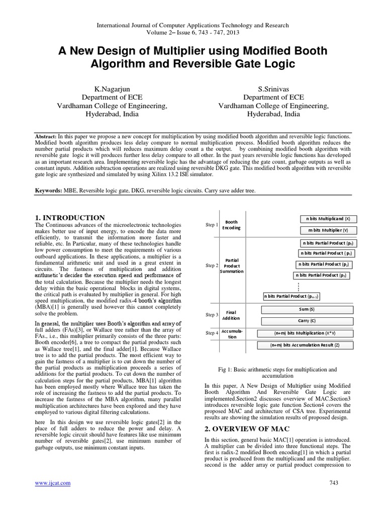 A New Design Of Multiplier Using Modified Booth Algorithm And Reversible Gate Logic Algorithms