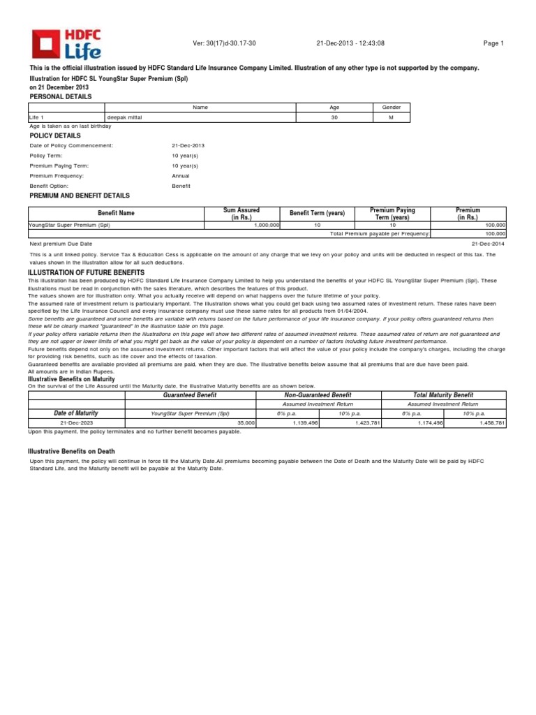 HDFC SL YoungStar Super Premium Overview | PDF | Life Insurance | Insurance