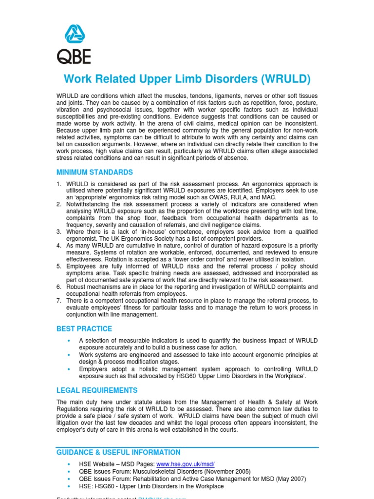 Work Related Upper Limb Disorders - QEB Standards-15 | PDF ...