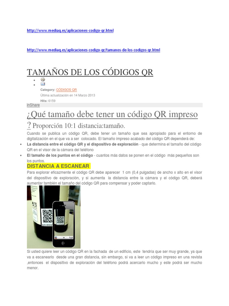 Tamaño Mínimo de Códigos QR | PDF | Código QR | Impresora (Computación)