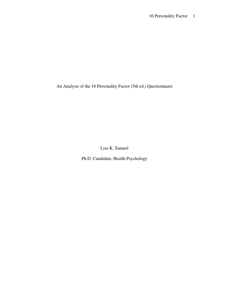 16 Personality Factor Test | PDF | Behavioural Sciences | Psychological ...