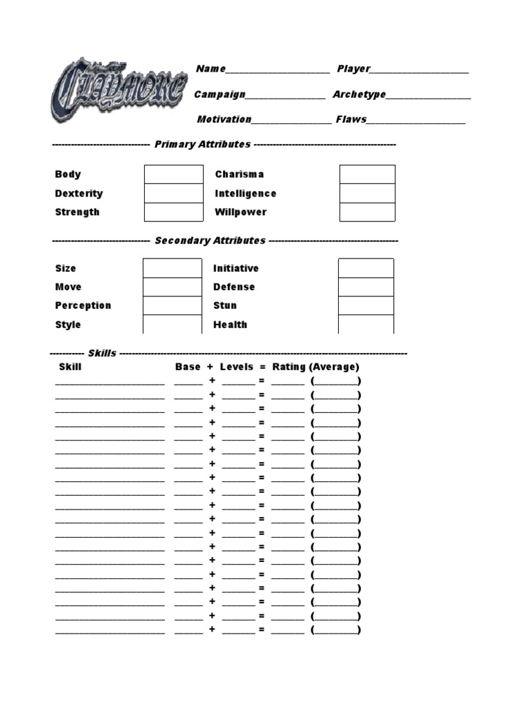 Claymore RPG Character Sheet PDF | PDF