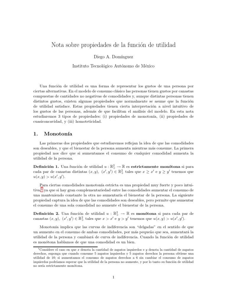 Propiedades de La Funcion de Utilidad | PDF | Función (Matemáticas ...
