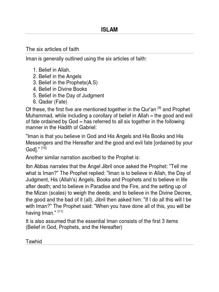 The Six Articles of Faith | PDF | Tawhid | Islamic Theology
