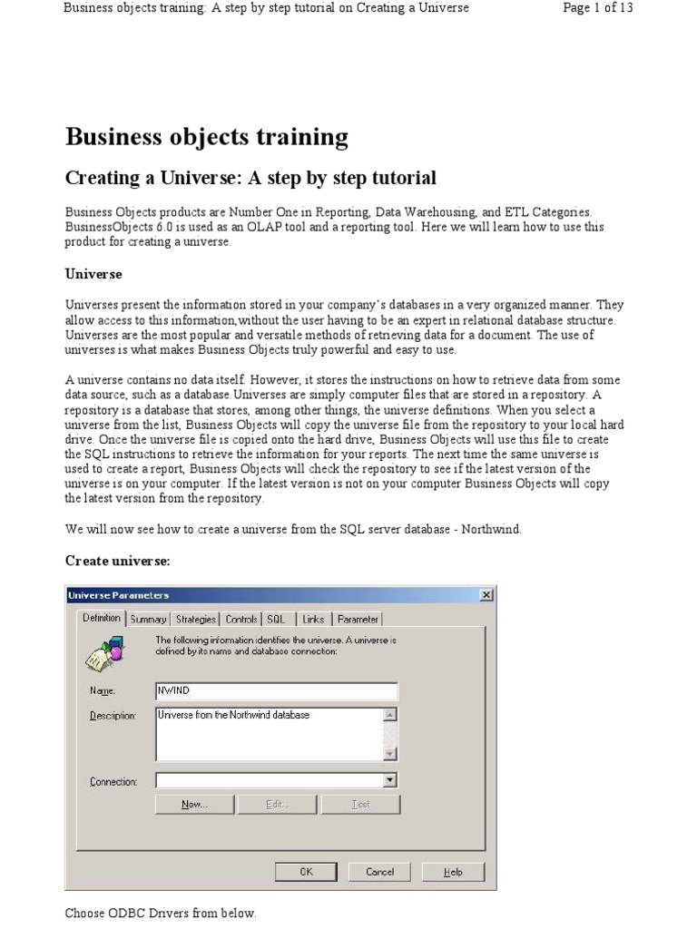 Business Objects Universe Tutorial Pdf Databases Microsoft Sql Server