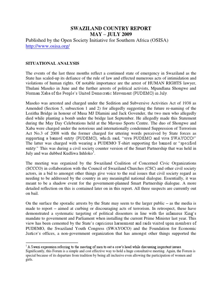 Open Society Initiative For Southern Africa (OSISA) Report 2009 ...