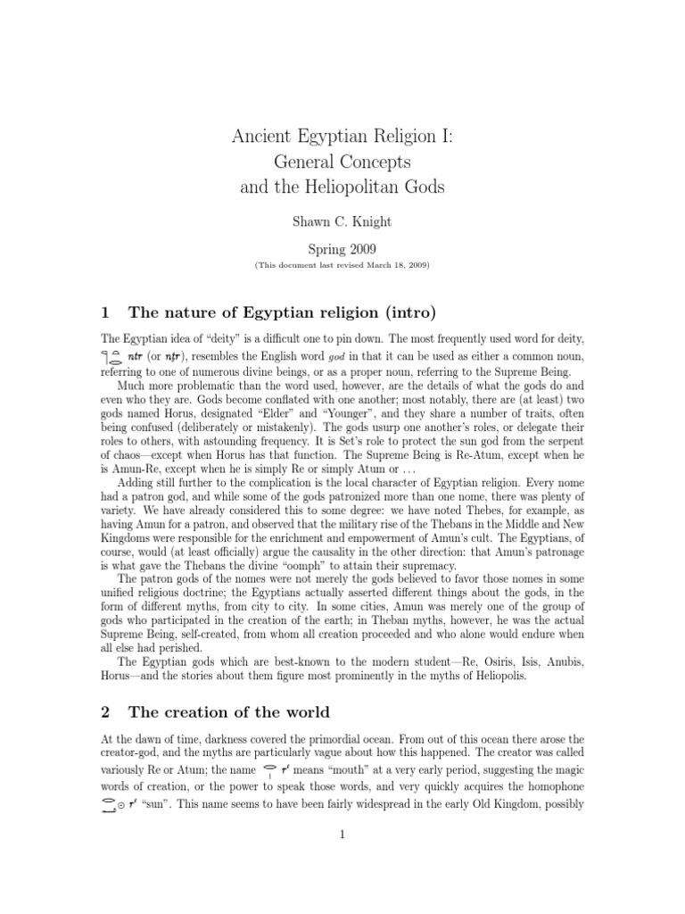 Ancient Egyptian Religion I: General Concepts and The Heliopolitan Gods ...