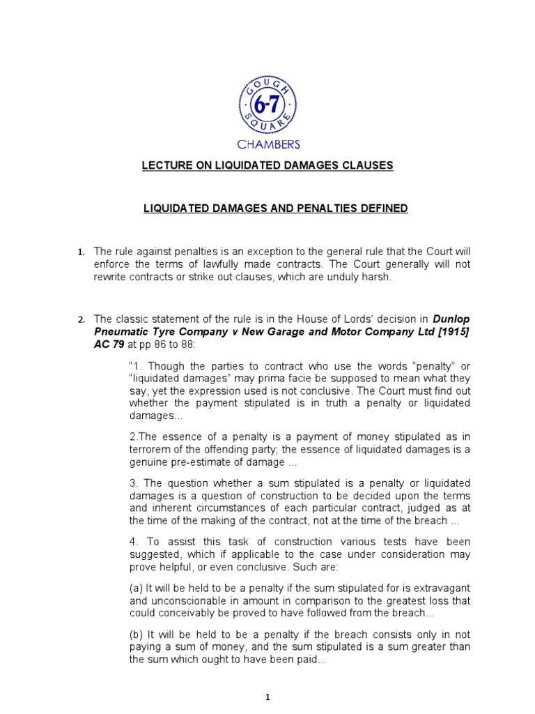 Liquidated Damages Clauses Lecture Pdf Liquidated Damages Overdraft
