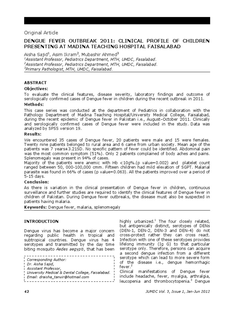 Article on Dengue | Epidemiology | Immunology