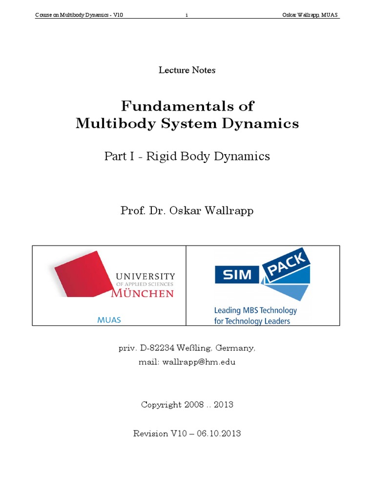 SIMPACK Academy MBS Content | PDF | Kinematics | Equations Of Motion