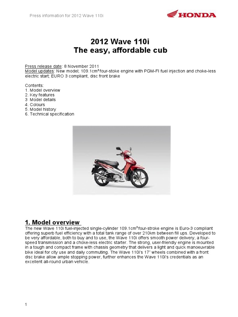 07 Honda Wave 110i INT | PDF | Engines | Vehicle Technology
