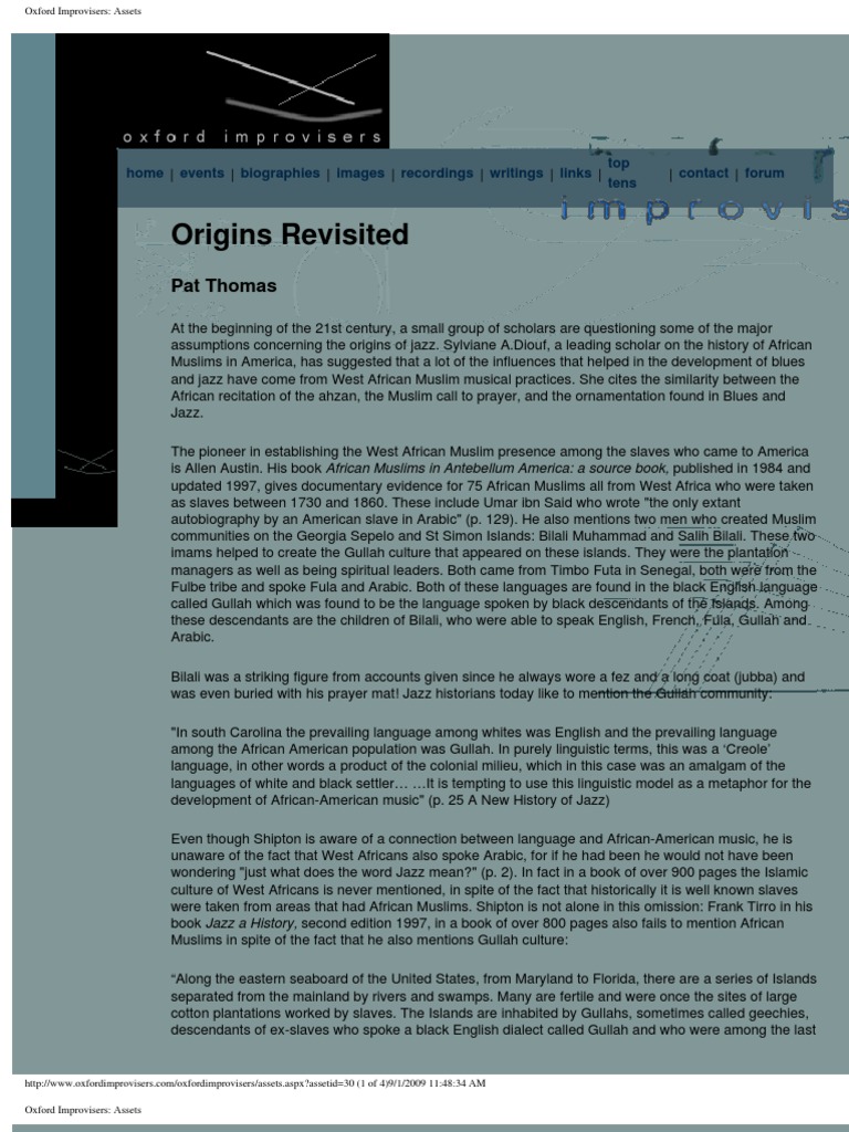Bilali Muhammad's Influence on Jazz Origins | PDF | West Africa | Jazz