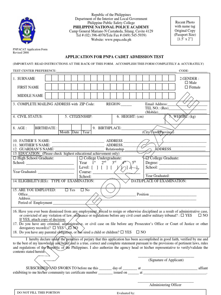 PNPA Application Form R-2008 | PDF | Test (Assessment) | Public Law