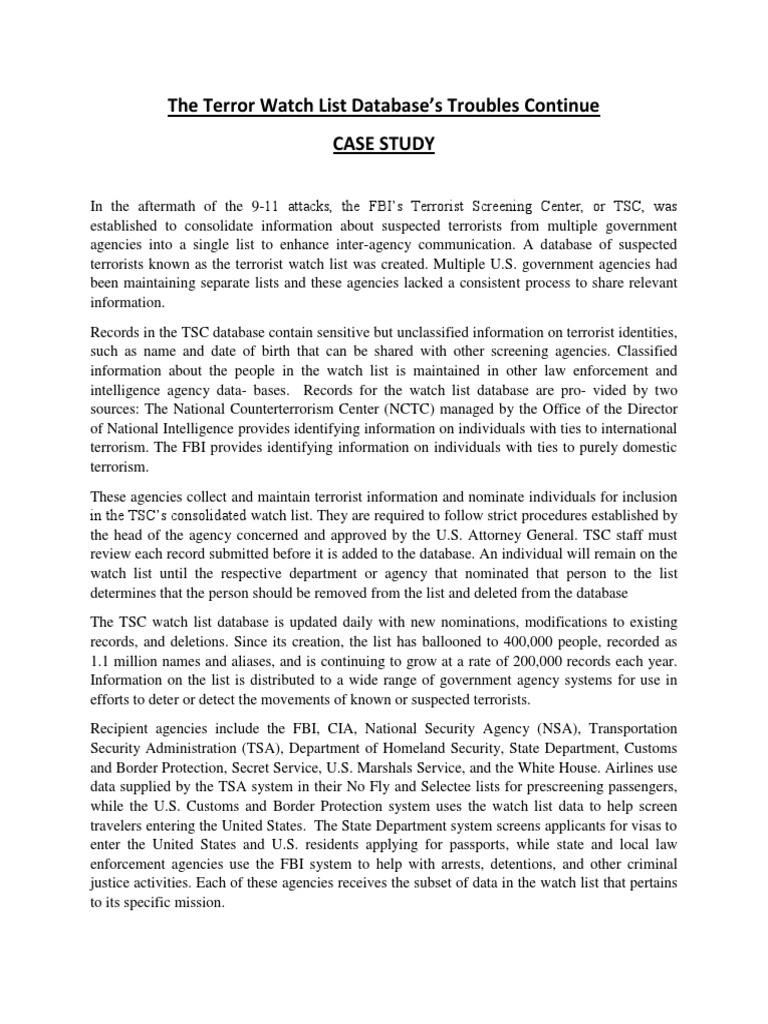 The Terror Watch List Database | PDF | Transportation Security ...