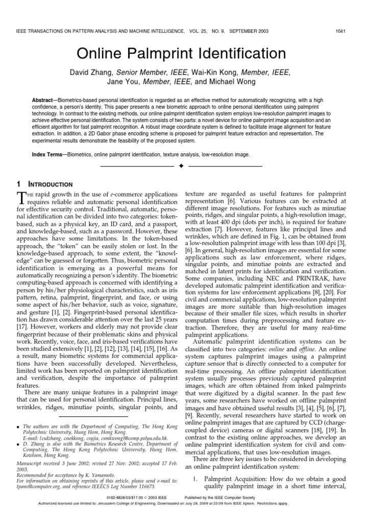 Online Palmprint Identification | Download Free PDF | Fingerprint ...