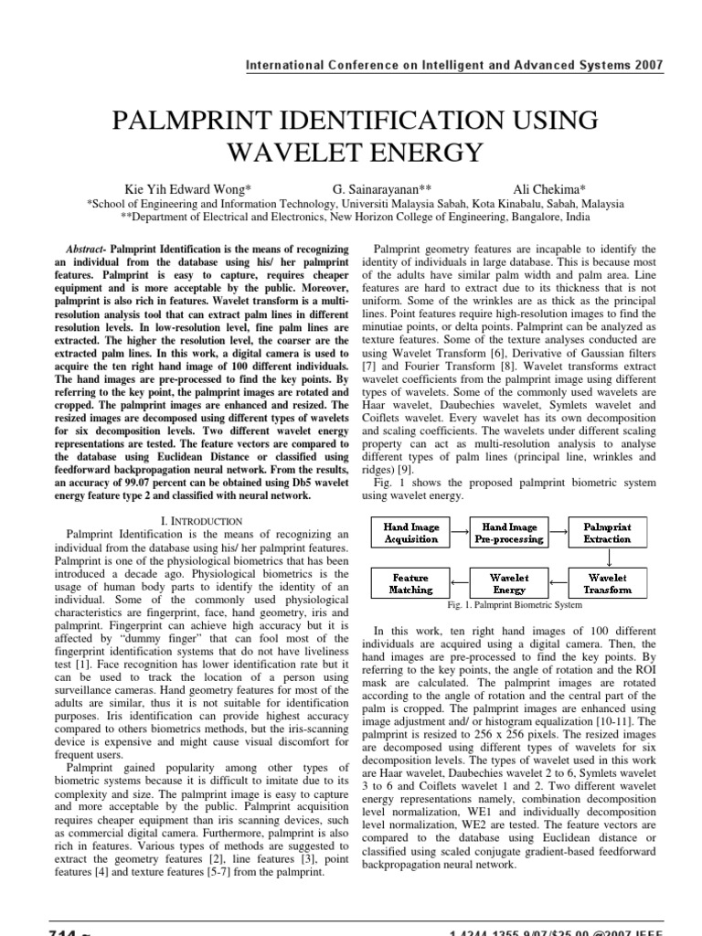 Palmprint Identification Using Wavelet Energy | PDF | Wavelet | Image Segmentation