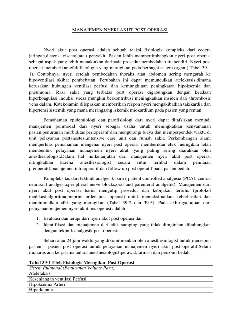 Manajemen Nyeri Akut Post Operasi | PDF