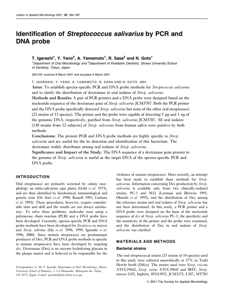 Streptococcus Salivarius PCR | PDF | Streptococcus | Polymerase Chain ...