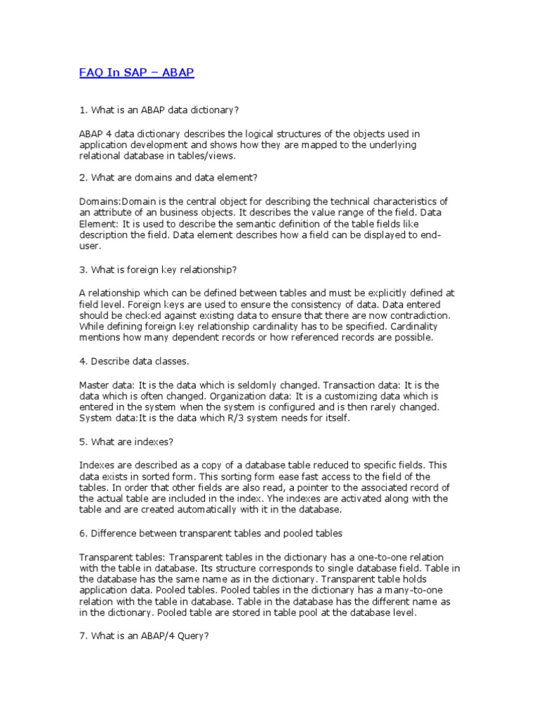 Faq in Sap - Abap | PDF | Database Index | Databases