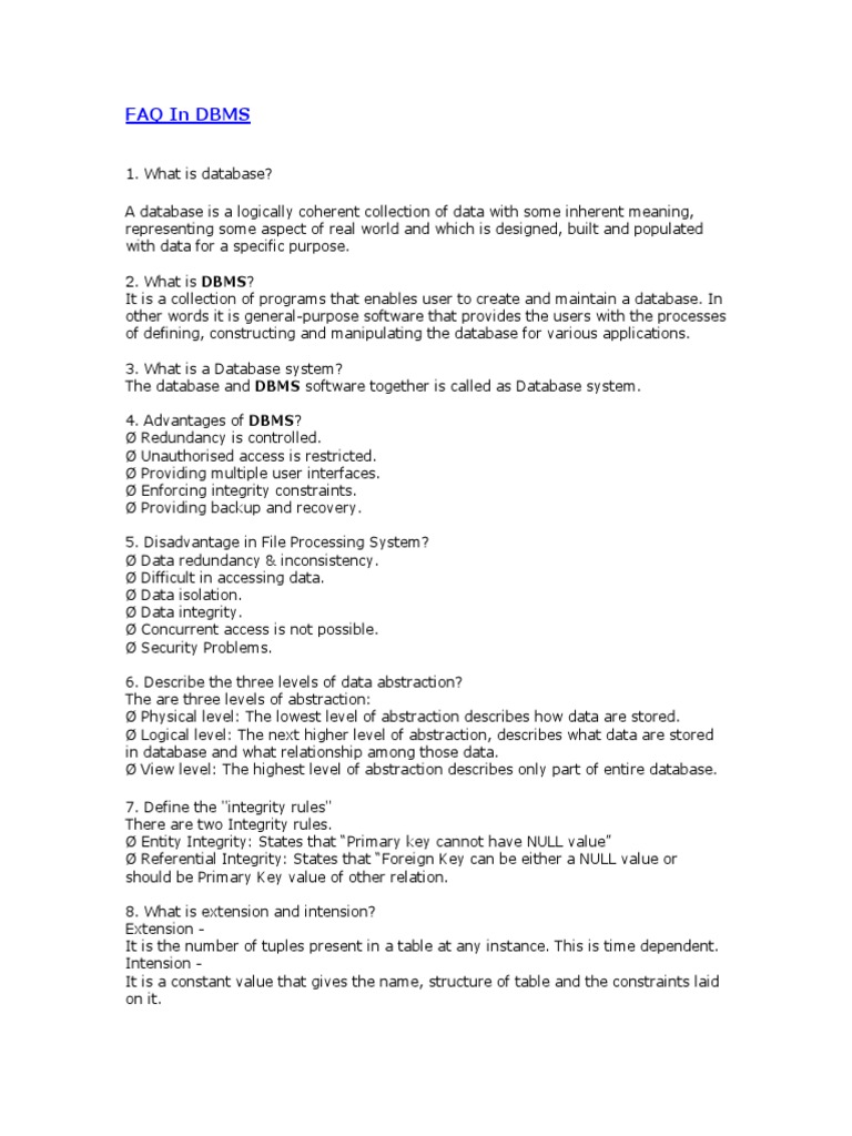 Faq in Dbms | PDF | Oracle Database | Relational Database