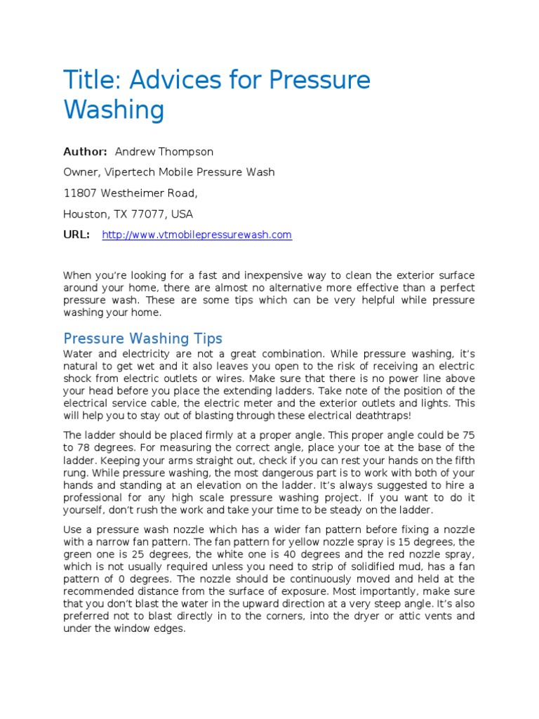 Advices For Pressure Washing | PDF | Washing Machine | Cleaning