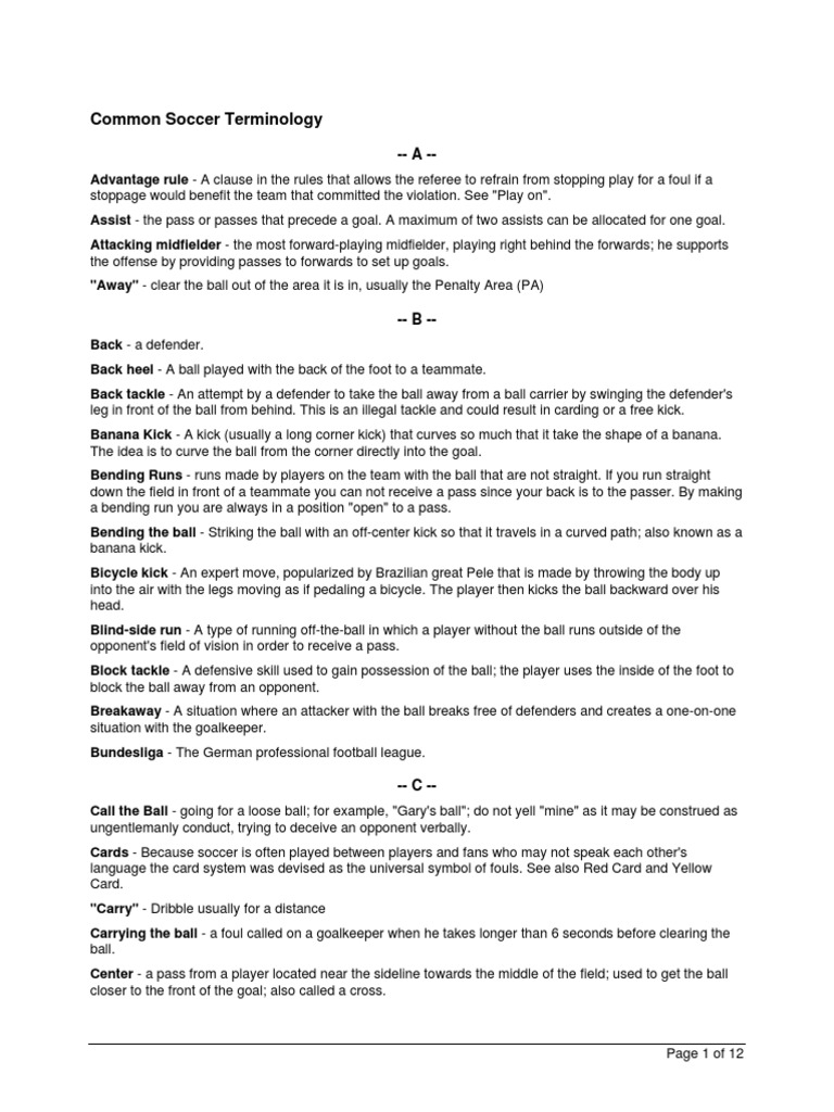 Soccer Terminology | PDF | Forward (Association Football) | Defender ...