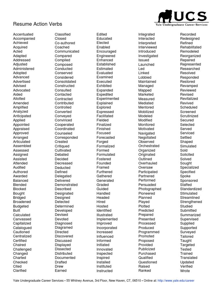 Essential Action Verbs for Resumes | PDF | Yale University | Business