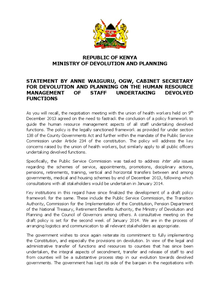 Kenya Devolution HR Policy Update | PDF | Politics