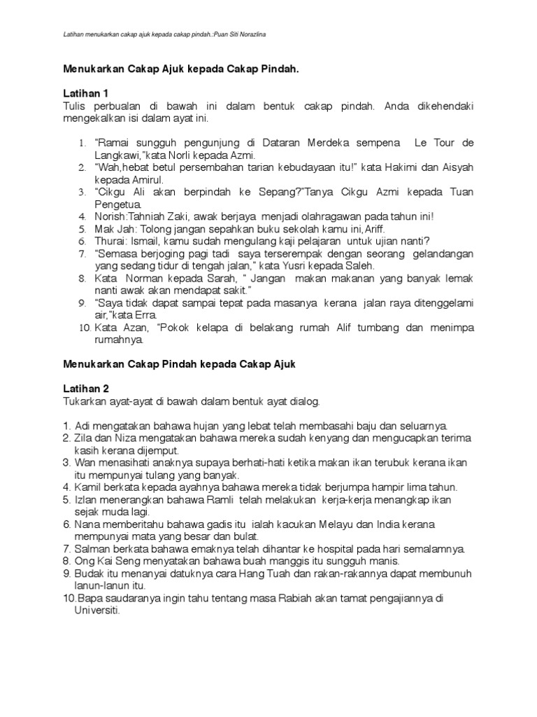Latihan Cakap Ajuk Dan Cakap Pindah | PDF