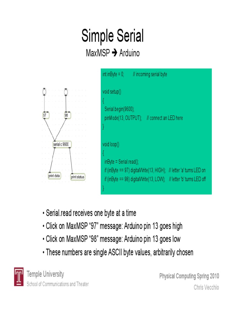 Introduction to Arduino and MaxMSP for Physical Computing: Tutorial Presentation on Serial ...