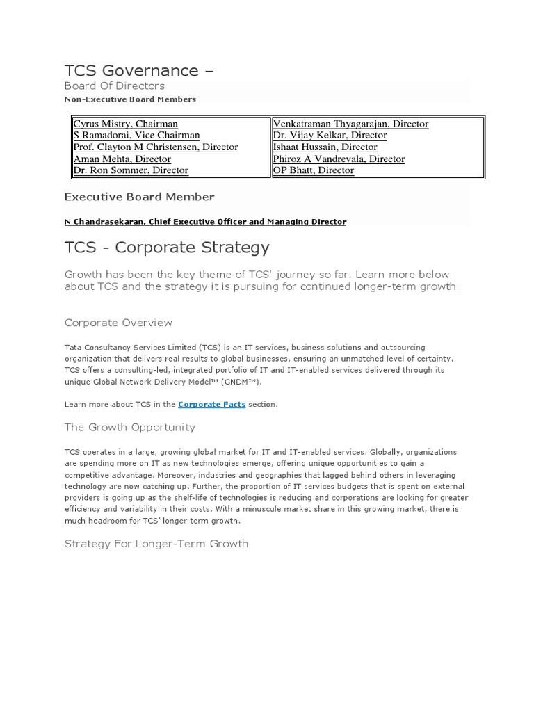 TCS - Corporate Strategy | PDF | Strategic Management | Business Model