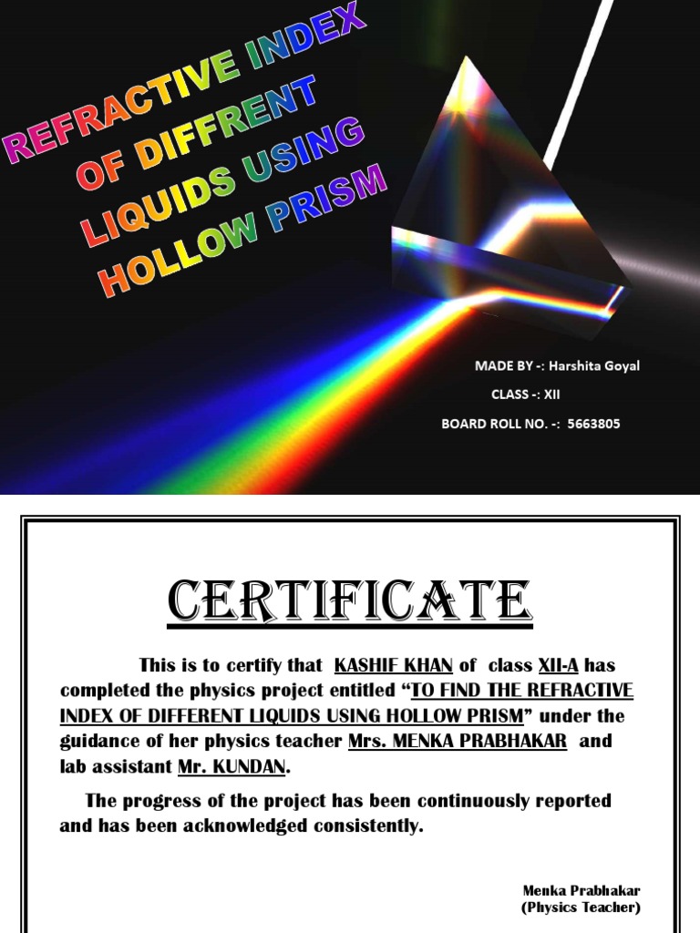 Refractive Index of Different Liquids Using Hollow Prism | PDF | Prism ...