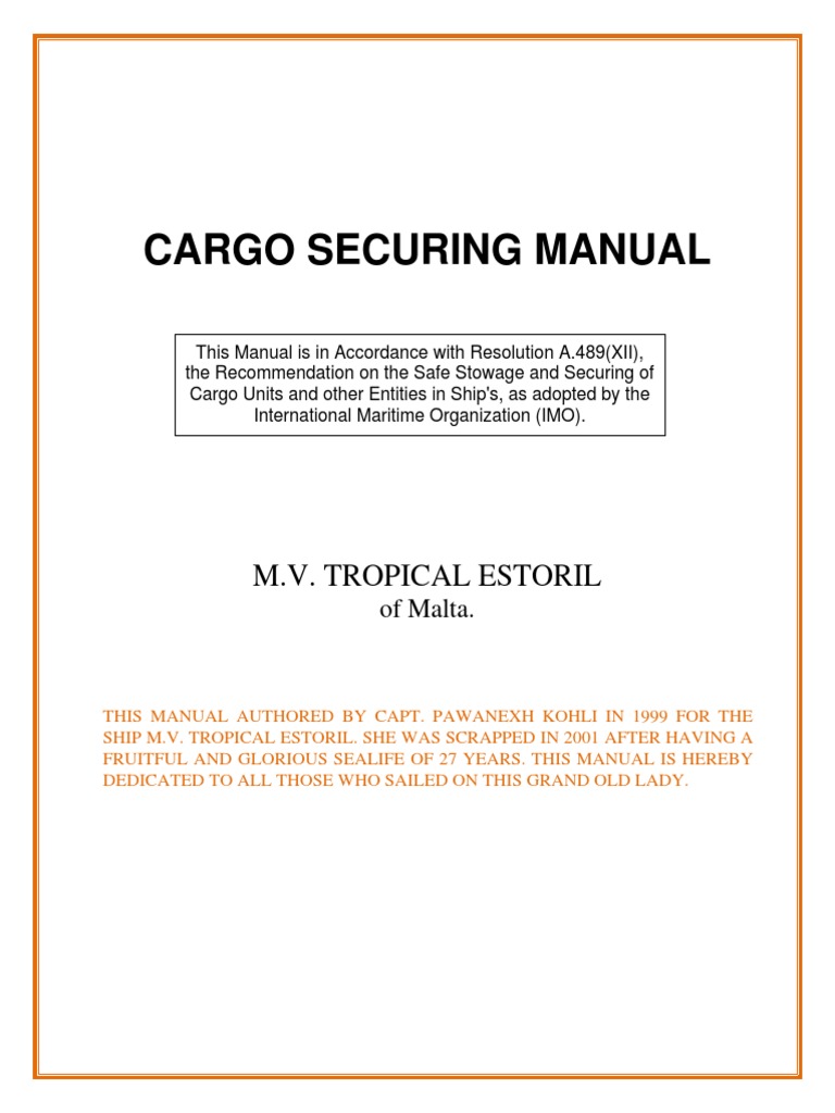 Cargo Securing Manual for M.V. Tropical Estoril | PDF