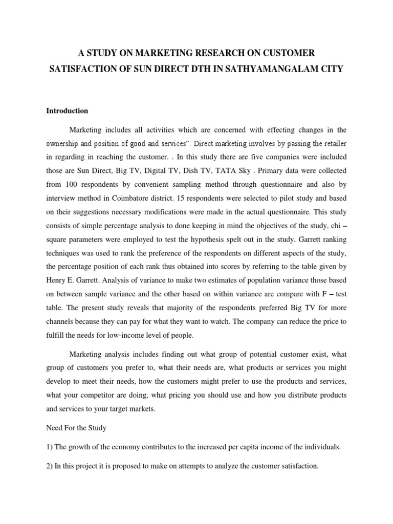 A Study On Marketing Research On Customer Satisfaction of Sun Direct ...