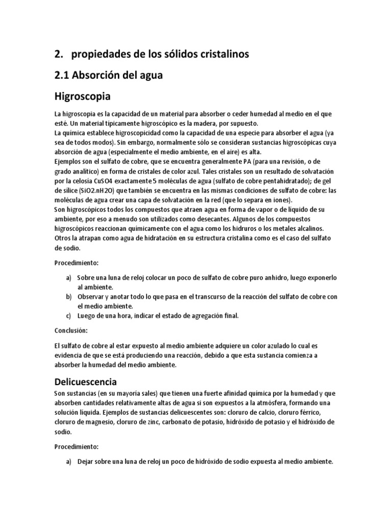 Higroscopia y delicuescencia | PDF | Agua | Química