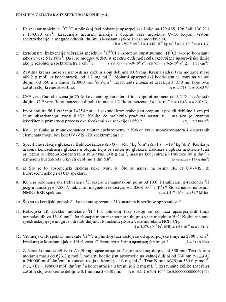 Primjeri Zadataka Spektroskopija | PDF